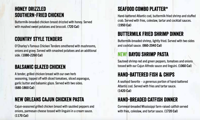 O'Charley's Menu Prices + Free Appetizer Offer (2024)
